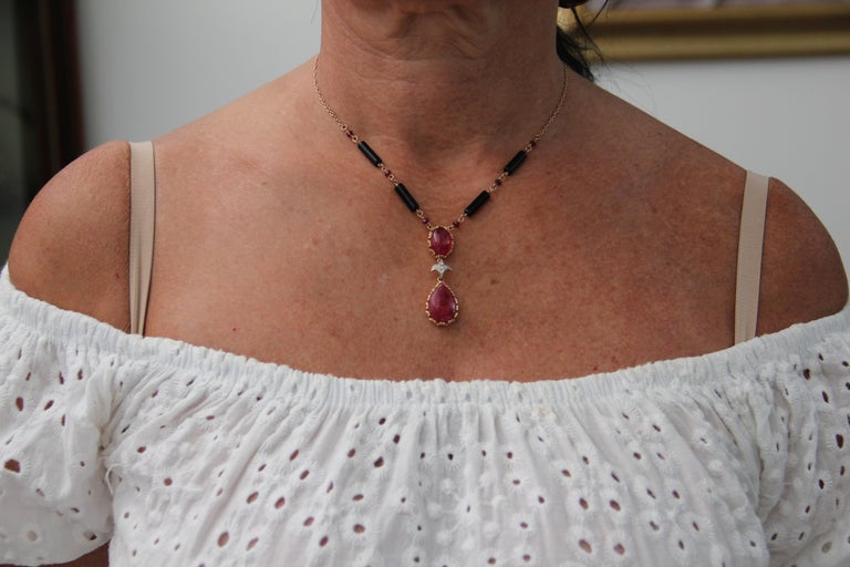 Handcraft Ruby 14 Karat Yellow Gold Onyx Barrels Diamonds Pendant ...