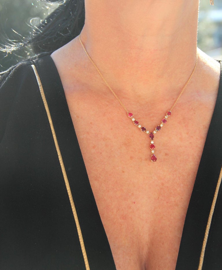 Handcraft Ruby 18 Karat Yellow Gold Diamonds Pendant Necklace For Sale ...