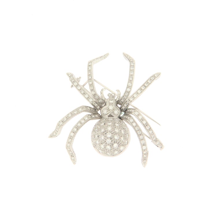 Handcraft Spider 18 Karat White Gold Diamonds Brooch For Sale at 1stDibs