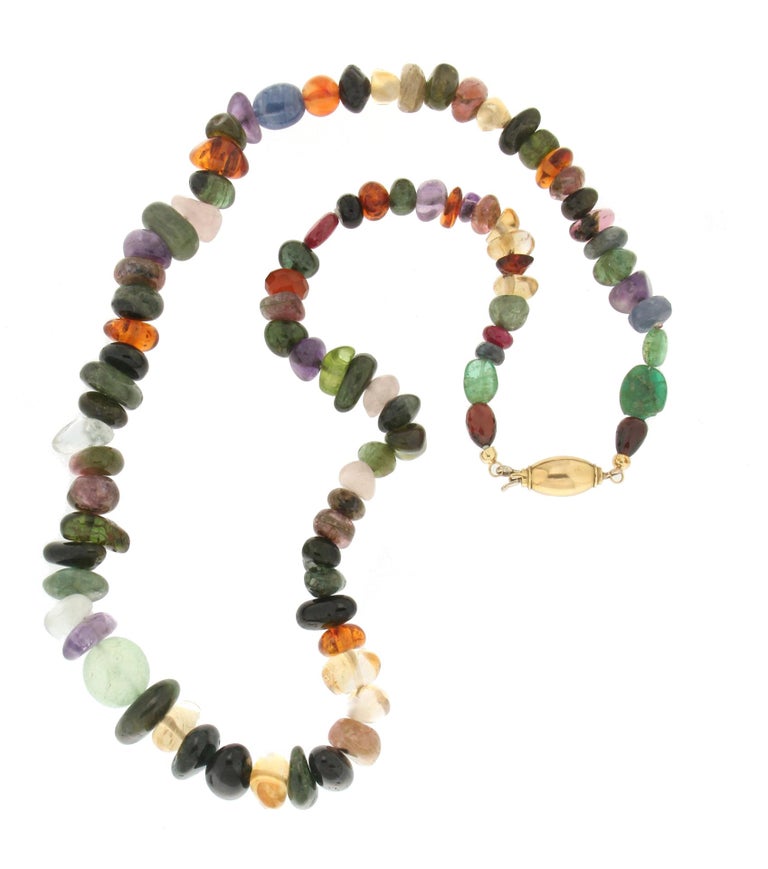 Handcraft Tourmaline 18 Karat Yellow Gold Clasp Rope Necklace For Sale ...