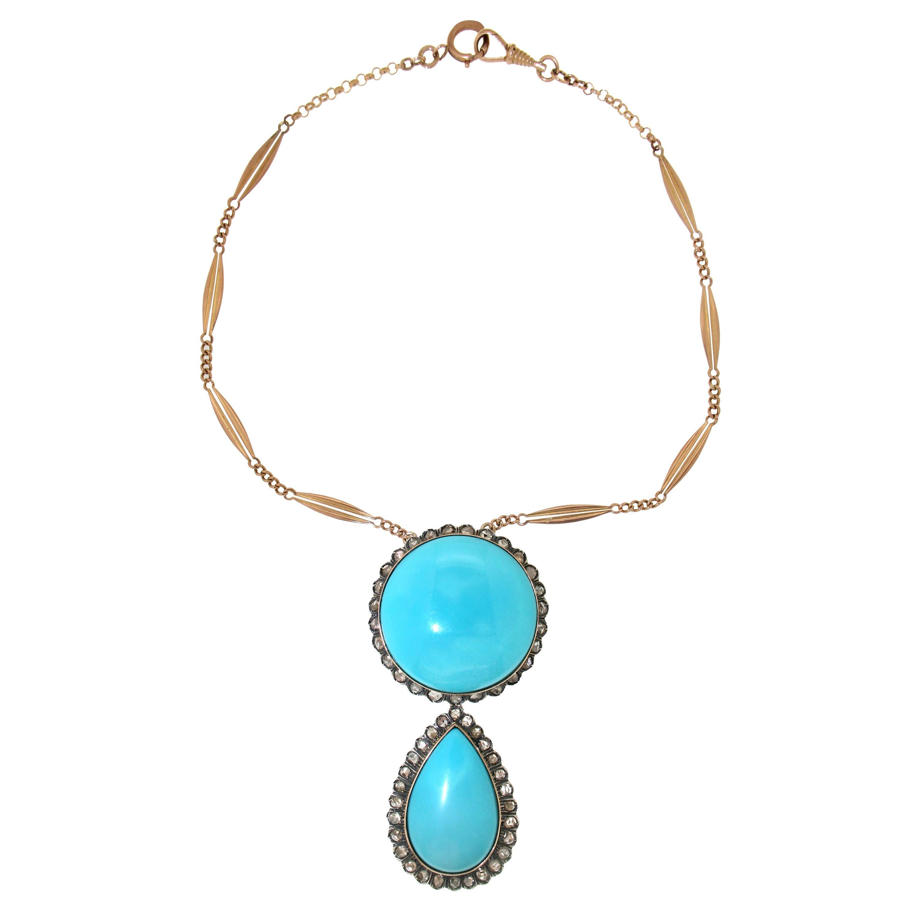 Turquoise and Diamond Pendant Set in 14 Karat Yellow Gold For Sale at ...