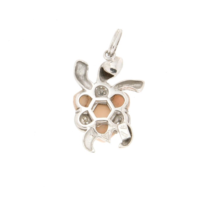 Handcraft Turtle Coral 18 Karat White Gold Diamonds Pendant Necklace ...