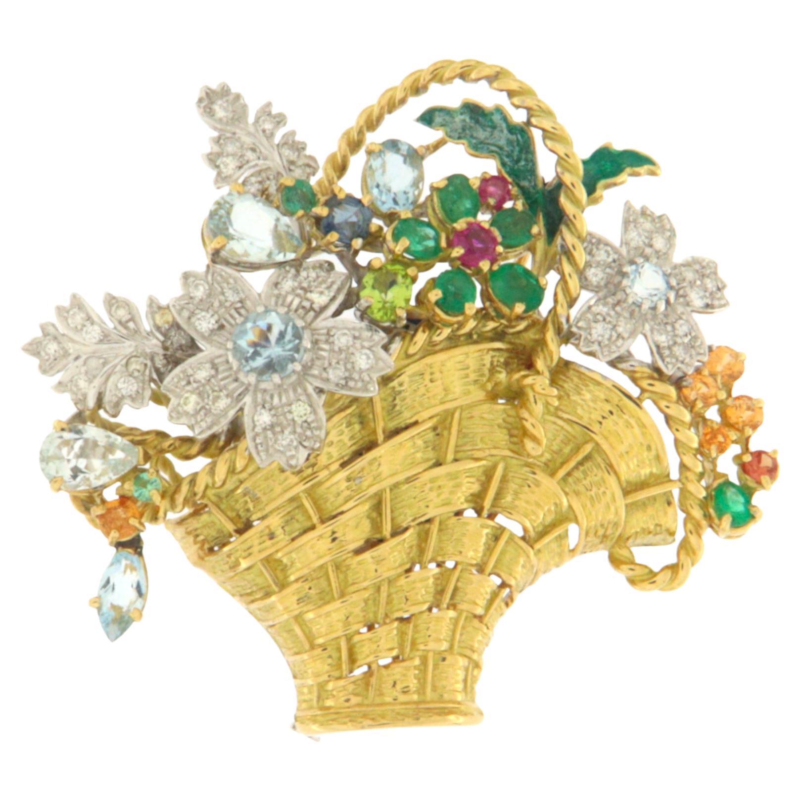 Naomi Sarna Aquamarine Diamond Gold Brooch For Sale at 1stDibs
