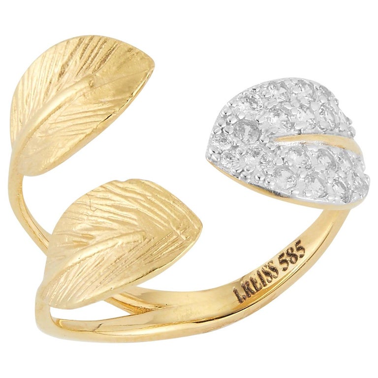 Customizable Handcrafted 14 Karat Yellow Gold 3-Leaf Ring For Sale at ...