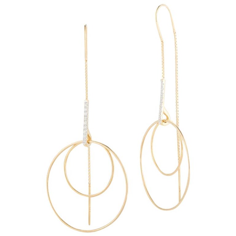 Handcrafted 14 Karat Yellow Gold Dangling Thread Earrings For Sale at ...