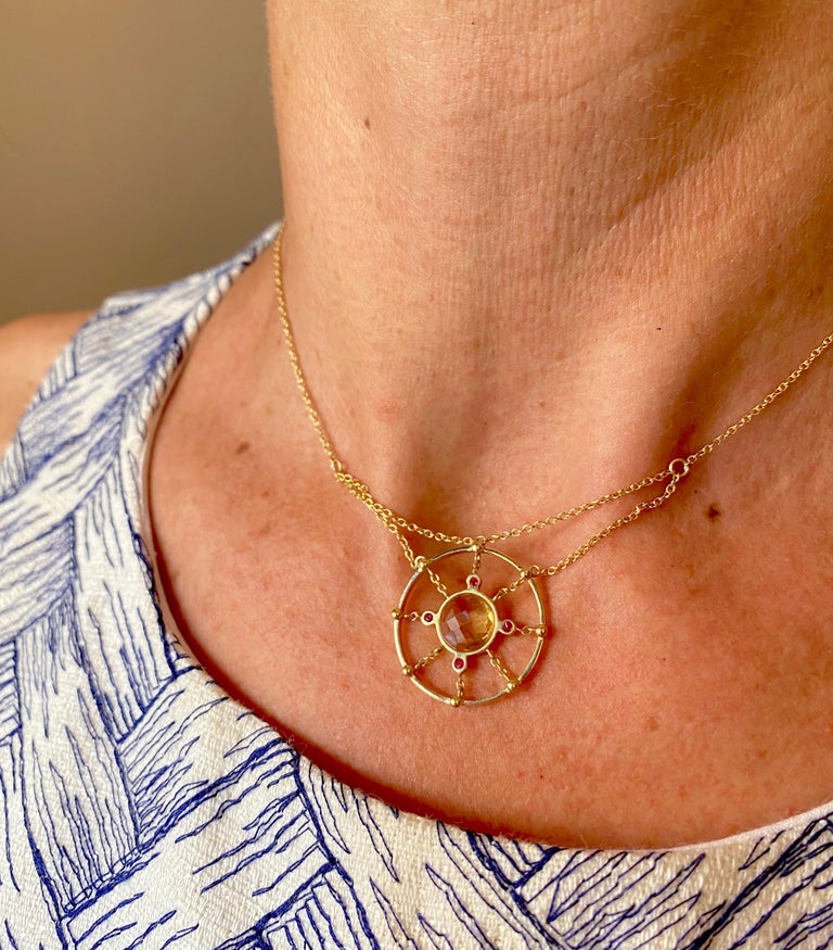 Handcrafted 18 Karats Yellow Gold Citrine Rubies Design Chain Pendant ...