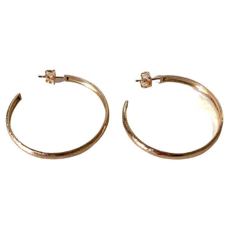 Handcrafted Hammered 18K Yellow Gold Scratched Satin Design Hoops ...