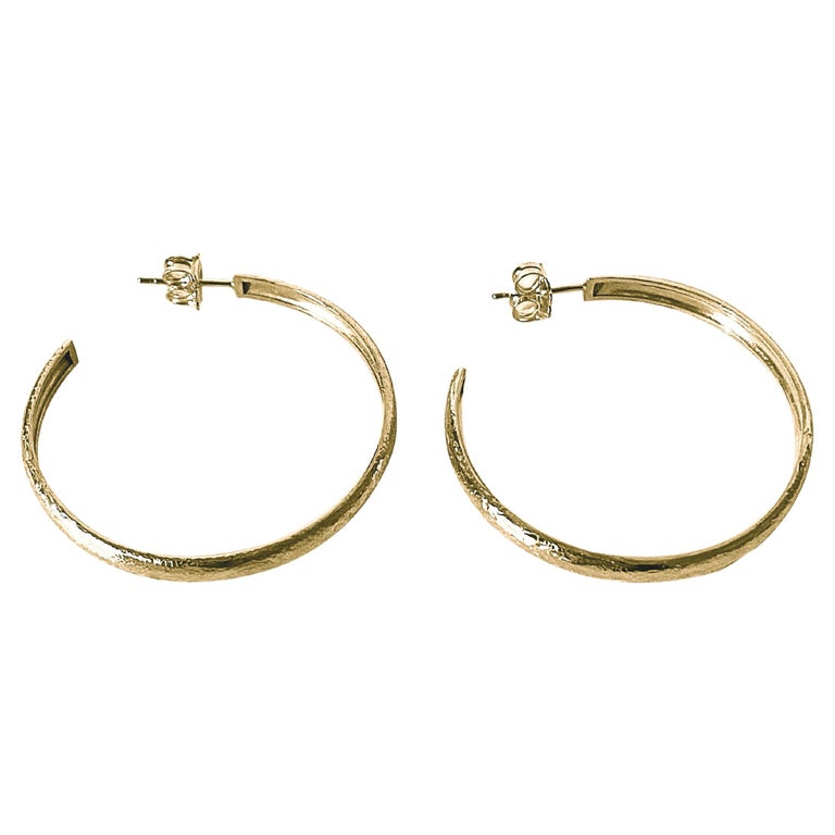 Handcrafted 18 Karats Yellow Gold Scratched Satin Design Hoops Earrings ...