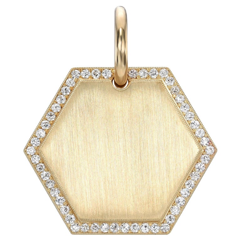 Handcrafted 25mm Hexagon Shaped Pendant with Pave Diamond Frame by ...