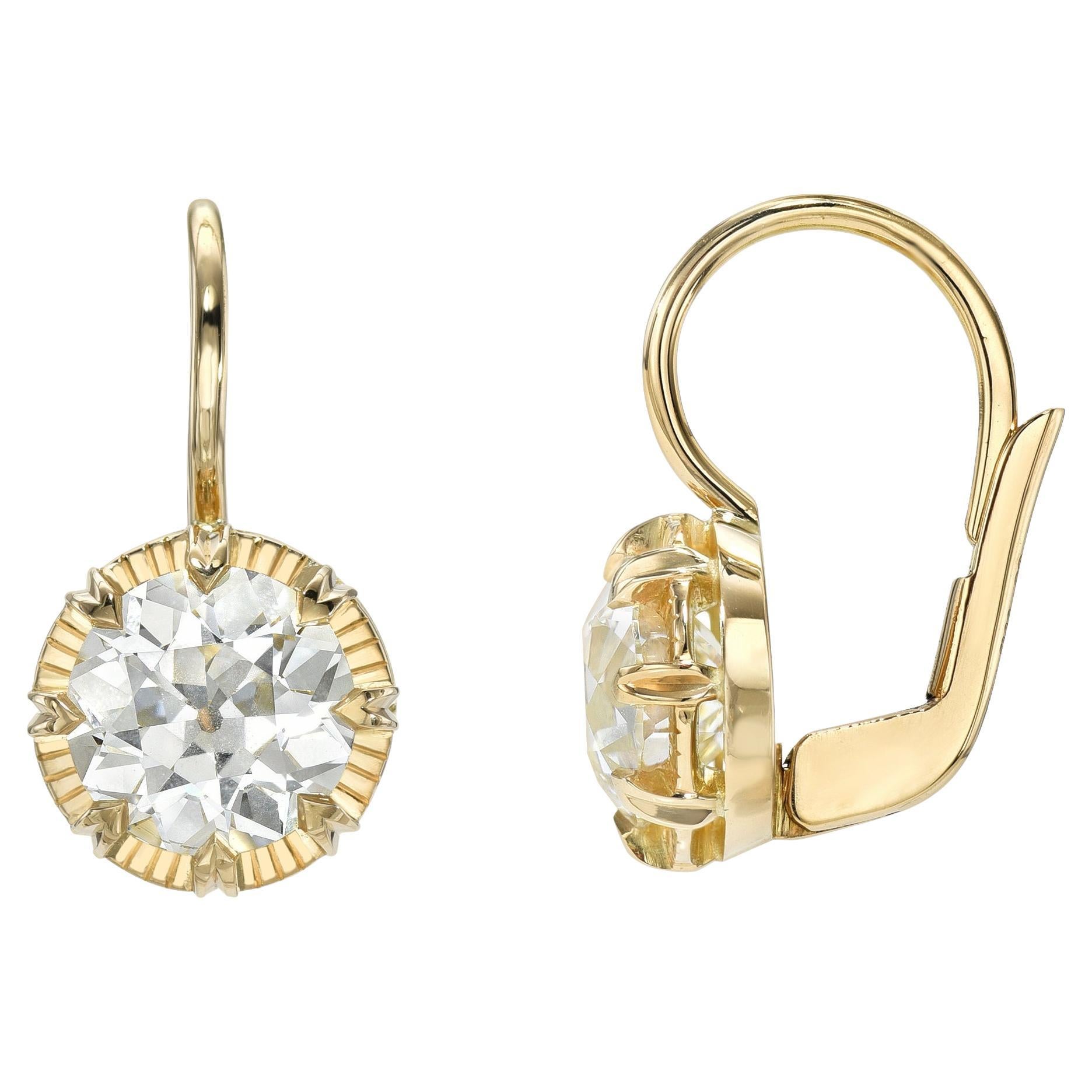 Handcrafted Randi Old European Cut Diamond Drop Earring by Single Stone For Sale at 1stDibs