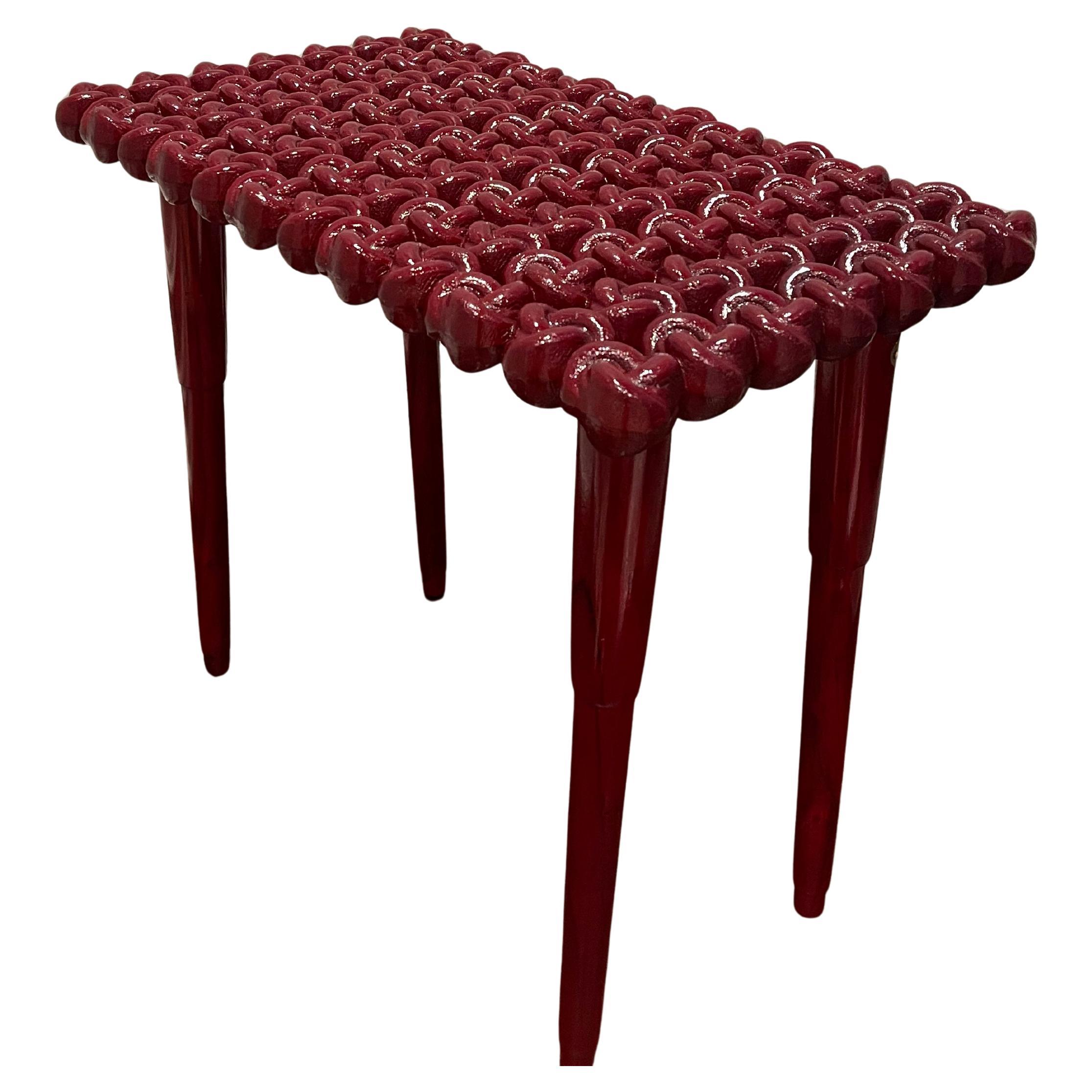 Burgundy Solid Wood Console Table with Handcrafted Carved Knot Design ...