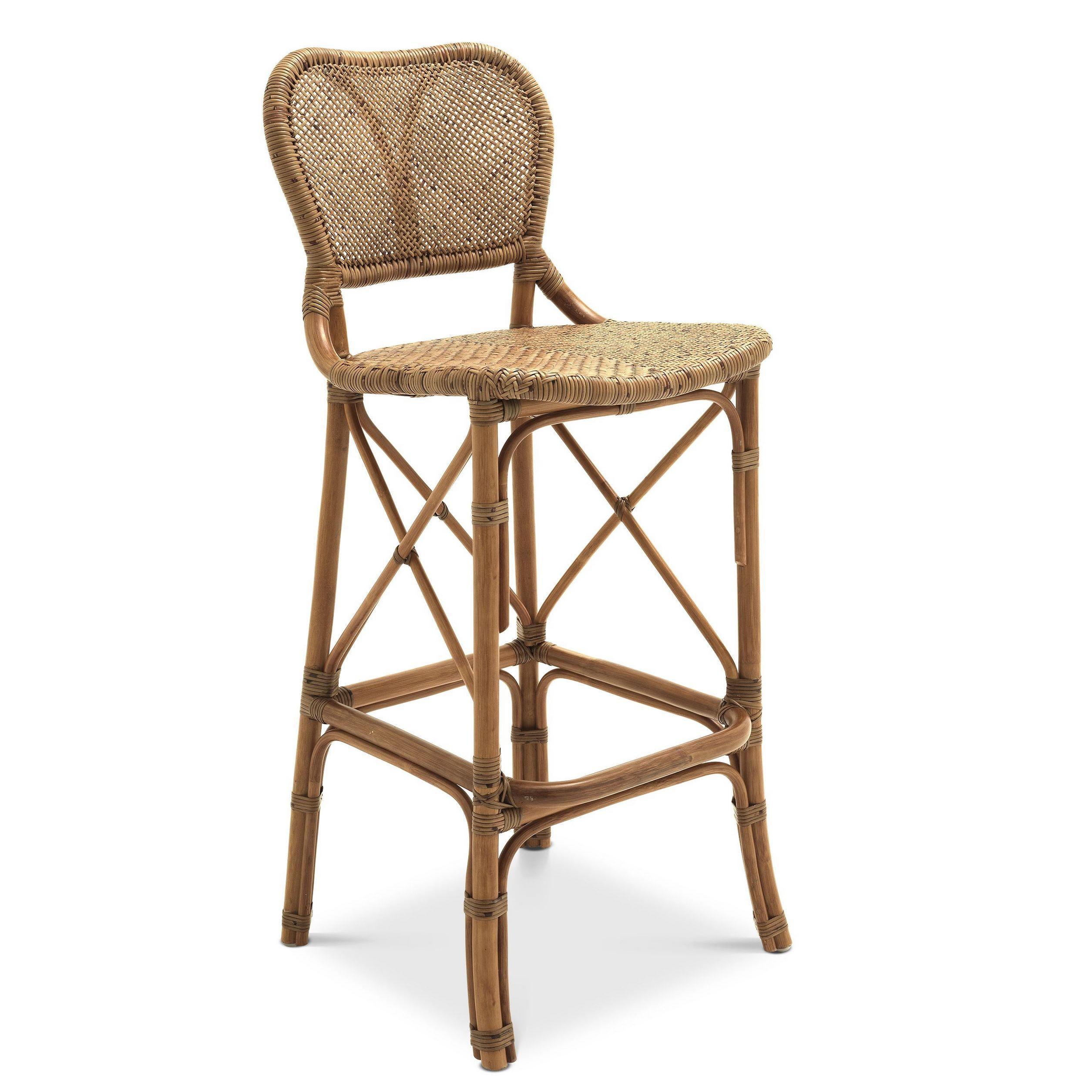 Handcrafted Curved Rattan and Braided Wicker Cane Bar Stool For Sale at ...