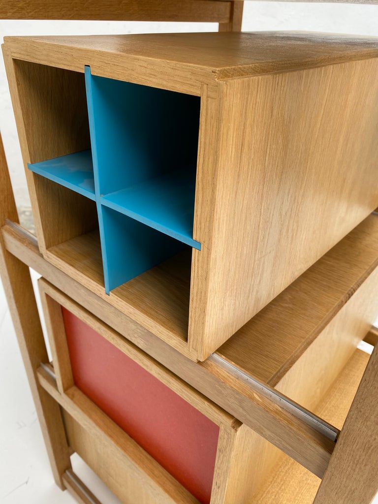 Handcrafted Design Oak and Coloured MDF Wood Chest of Drawers, Belgium ...