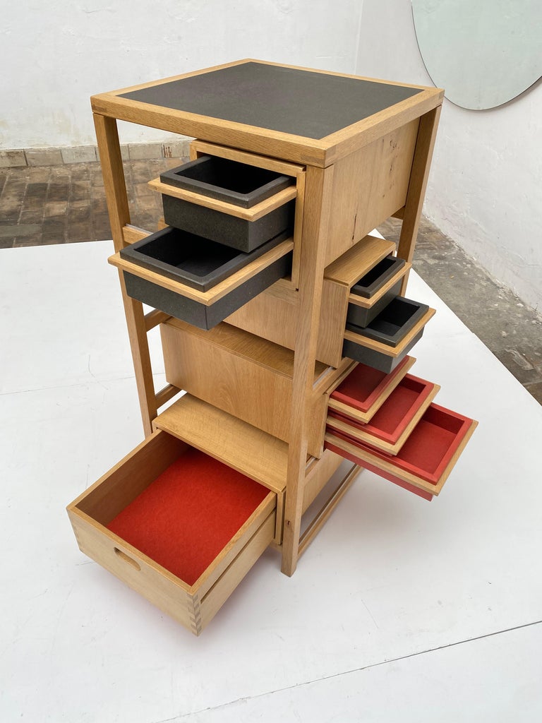 Handcrafted Design Oak and Coloured MDF Wood Chest of Drawers, Belgium ...