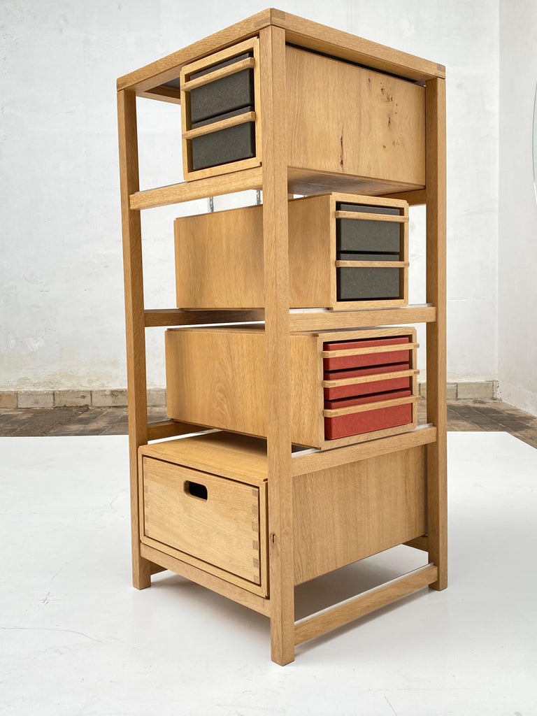 Handcrafted Design Oak and Coloured MDF Wood Chest of Drawers, Belgium ...