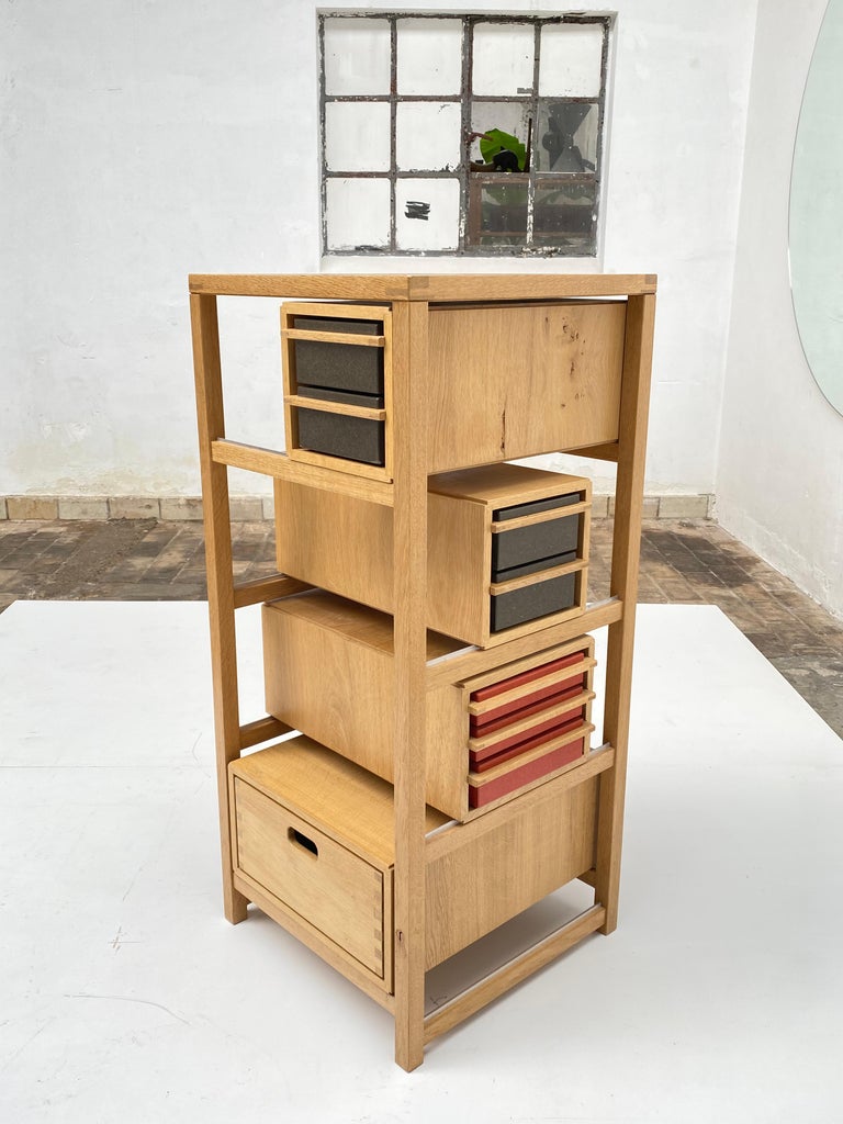 Handcrafted Design Oak and Coloured MDF Wood Chest of Drawers, Belgium ...