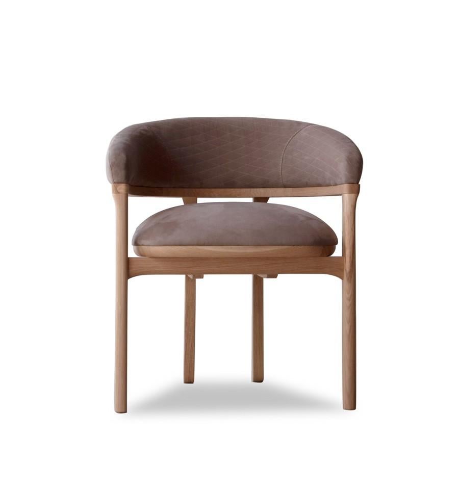 Handcrafted Dining Chair in Natural Solid Oak and Taupe Velvet For Sale ...