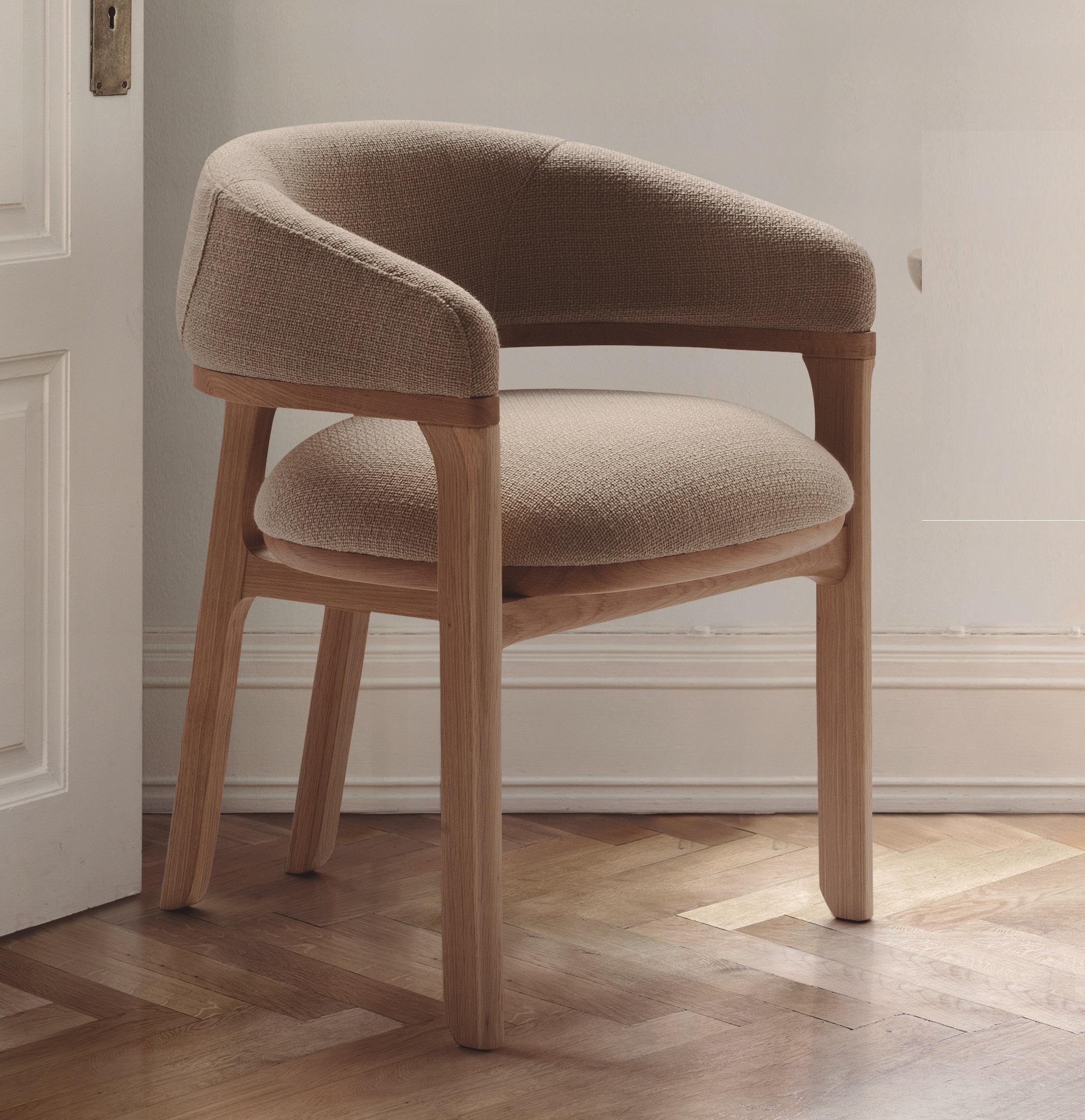 Handcrafted Dining Chair in Natural Solid Oak and Taupe Velvet For Sale ...