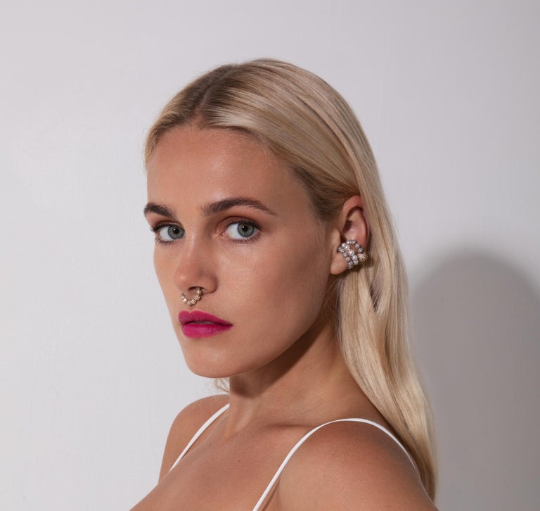 Handcrafted Ear Cuff with AAA White Akoya Pearls For Sale at 1stDibs