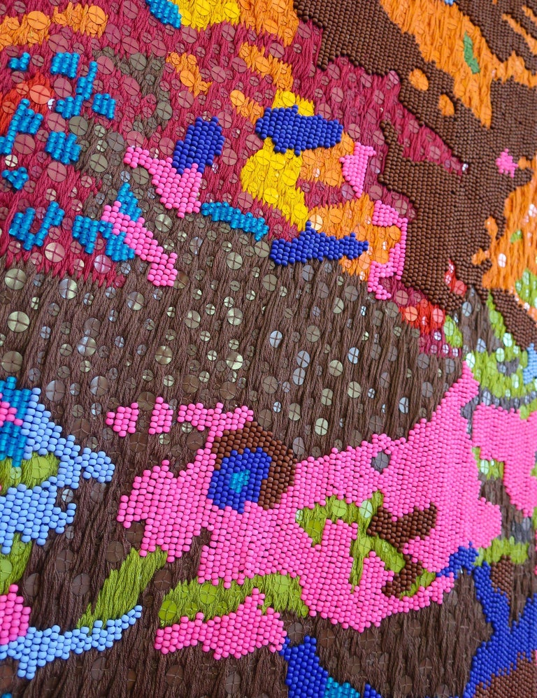 Handcrafted Embroidered Textile Contemporary Tapestry with Matt Beads ...