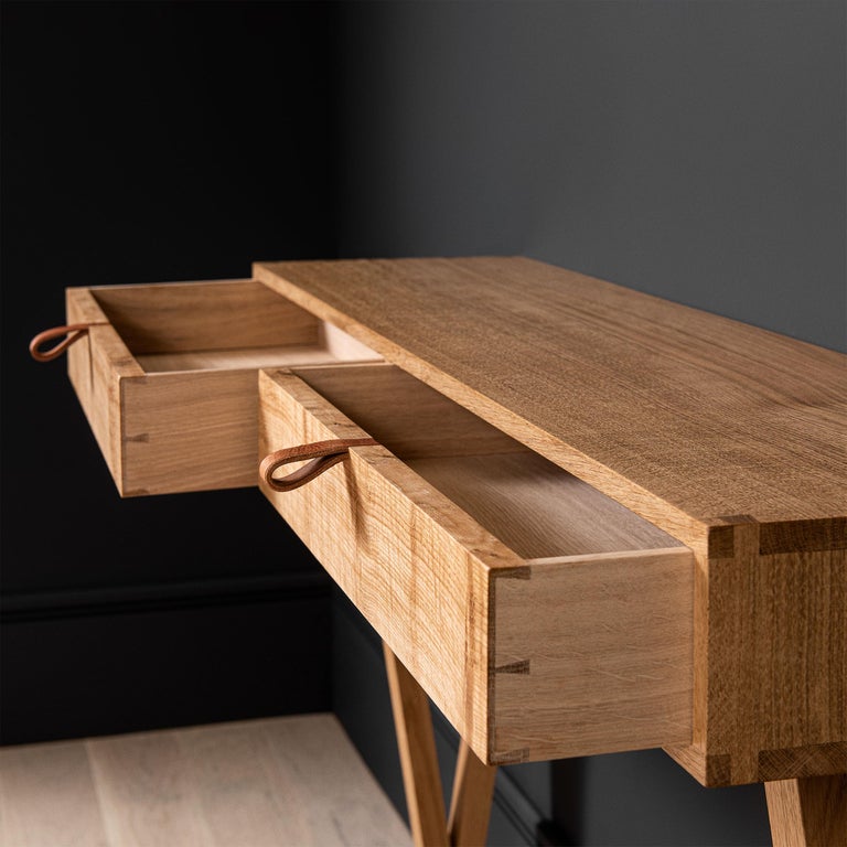 Handcrafted English Oak Entry Table Drawers For Sale at 1stDibs
