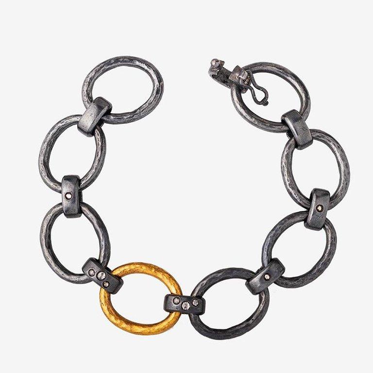 Handcrafted Gold and Silver Combination Oval Loop Chain Bracelet with ...