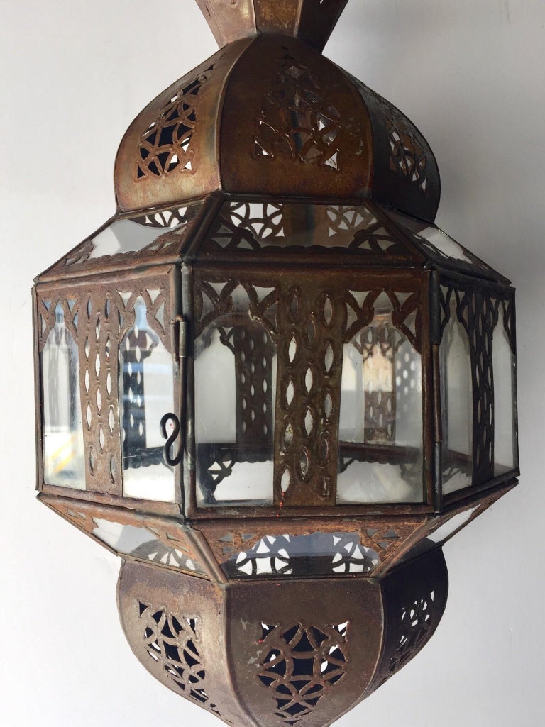 Handcrafted Moroccan Metal and Glass Lantern, Octagonal Shape For Sale ...