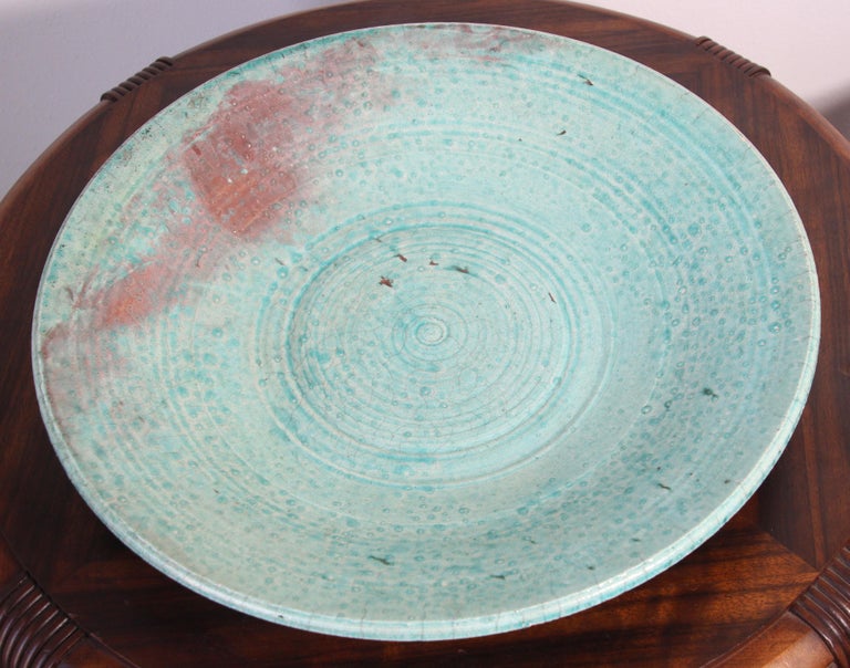 Handcrafted Italian Art Studio Large Stoneware Bowl Aqua Color For Sale ...