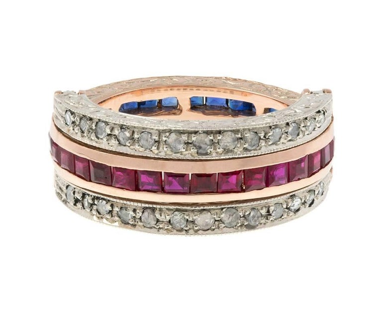 Handcrafted Italian Rose Gold Ruby Sapphire and Diamond Hinged Eternity ...