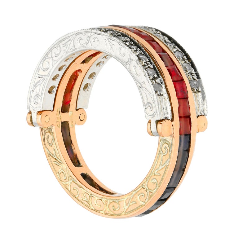 Handcrafted Italian Rose Gold Ruby Sapphire and Diamond Hinged Eternity ...