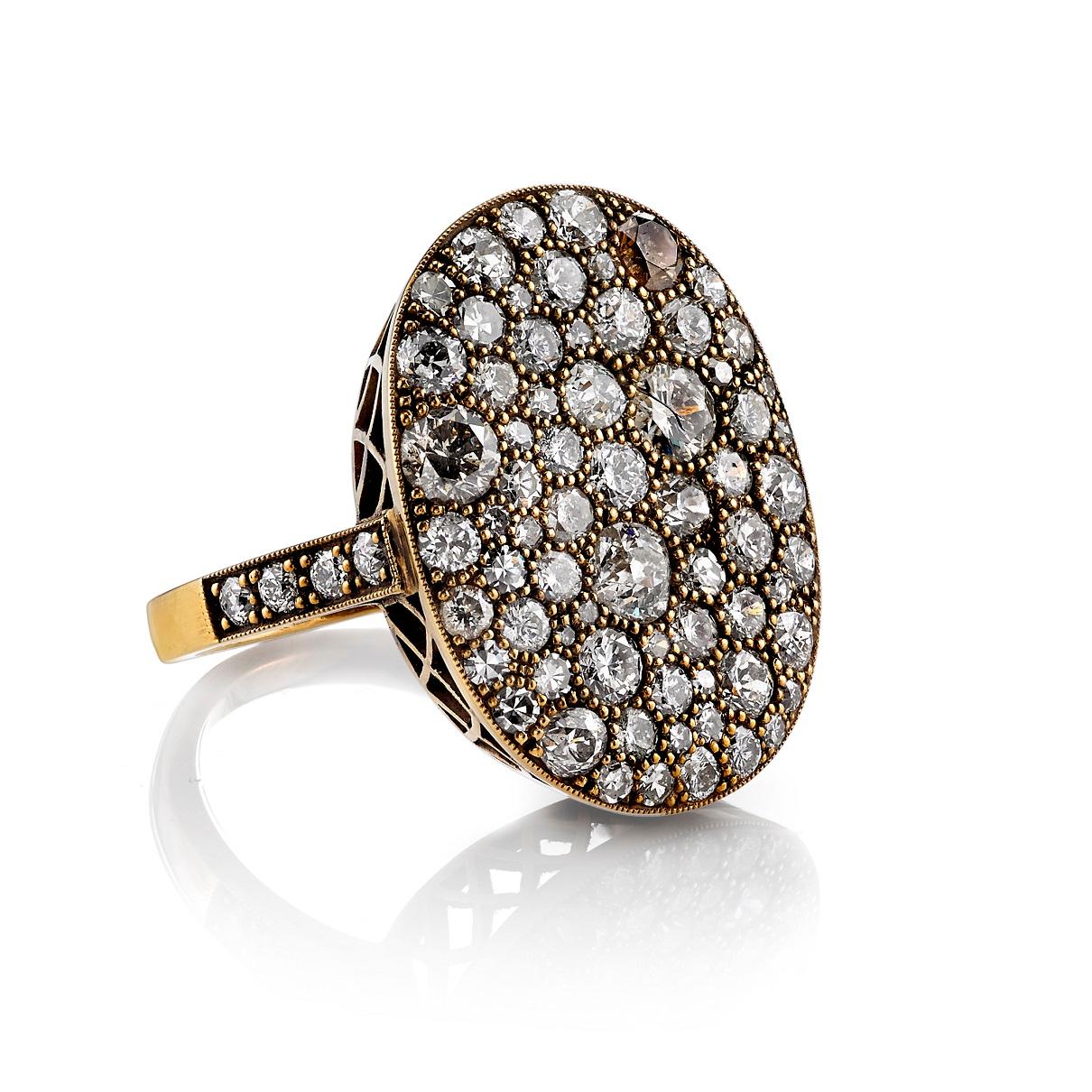 Customizable Handcrafted Large Oval Cobblestone Mixed Cut Diamond Ring by Single Stone For Sale ...