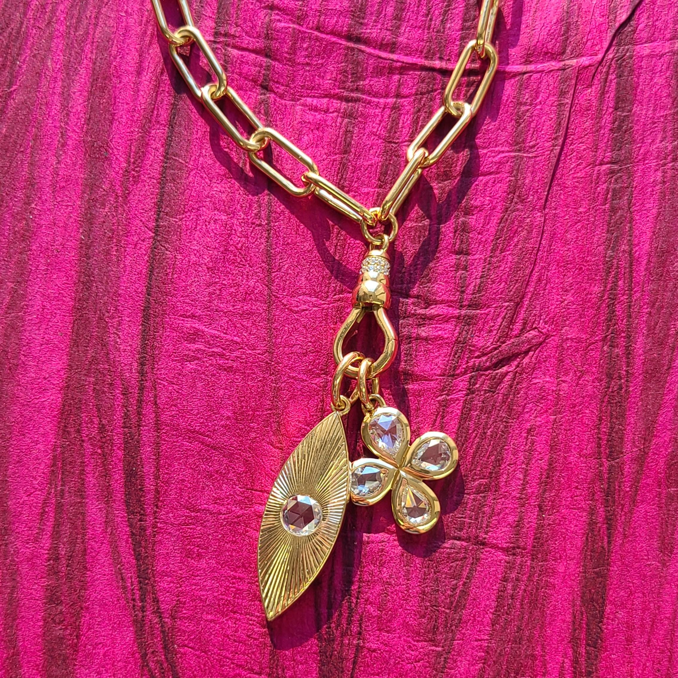 Handcrafted Libby Fob Gold Link and Pendant Necklace by Single Stone For Sale at 1stDibs