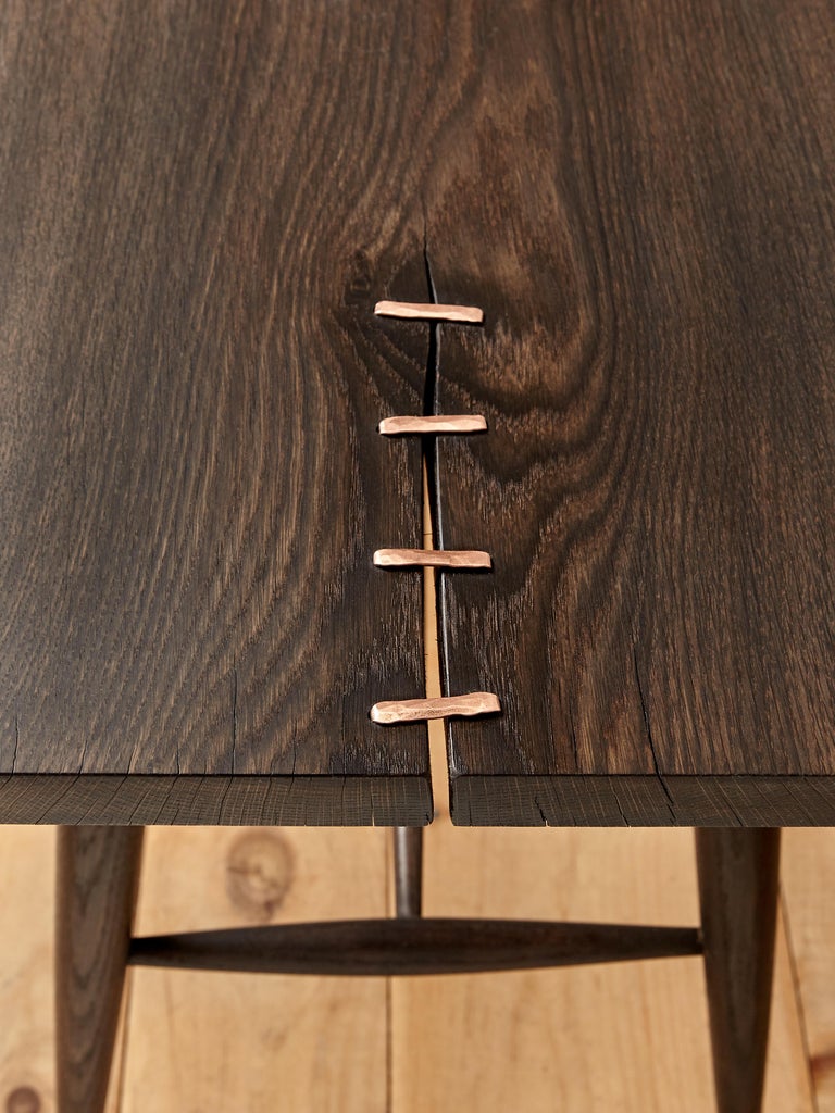 Handcrafted Live Edge Blackened Oak Console Table with Copper Staples ...