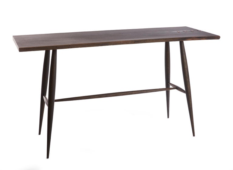 Handcrafted Live Edge Blackened Oak Console Table with Copper Staples ...