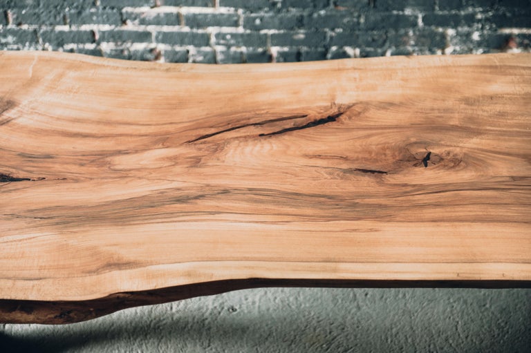 Live Edge Solid Wood Beech Slab Table with Modern Bronze Cast Iron Base ...