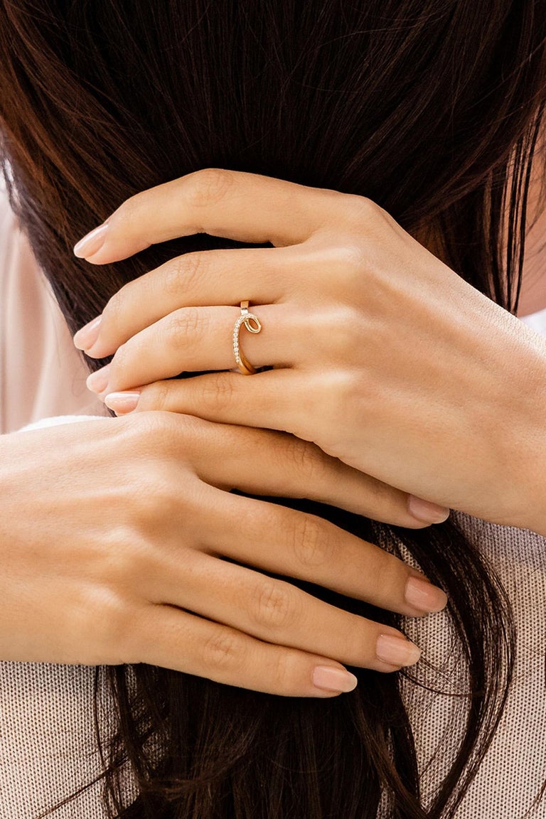 Customizable Handcrafted Loop Ring, 18k Gold and Pave Set with ...