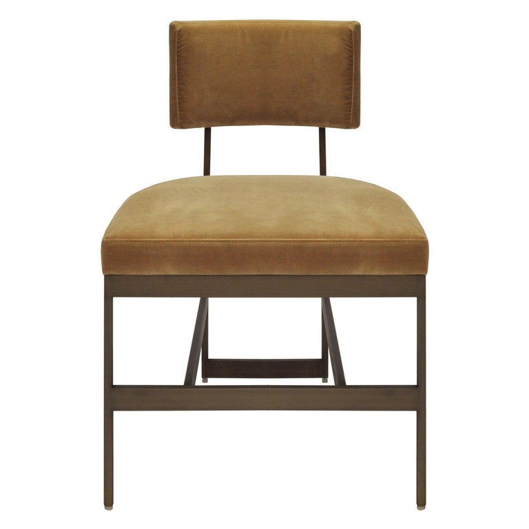 Set of 6, Mid-Century Modern Dining Chairs in Camel Velvet and Antique ...