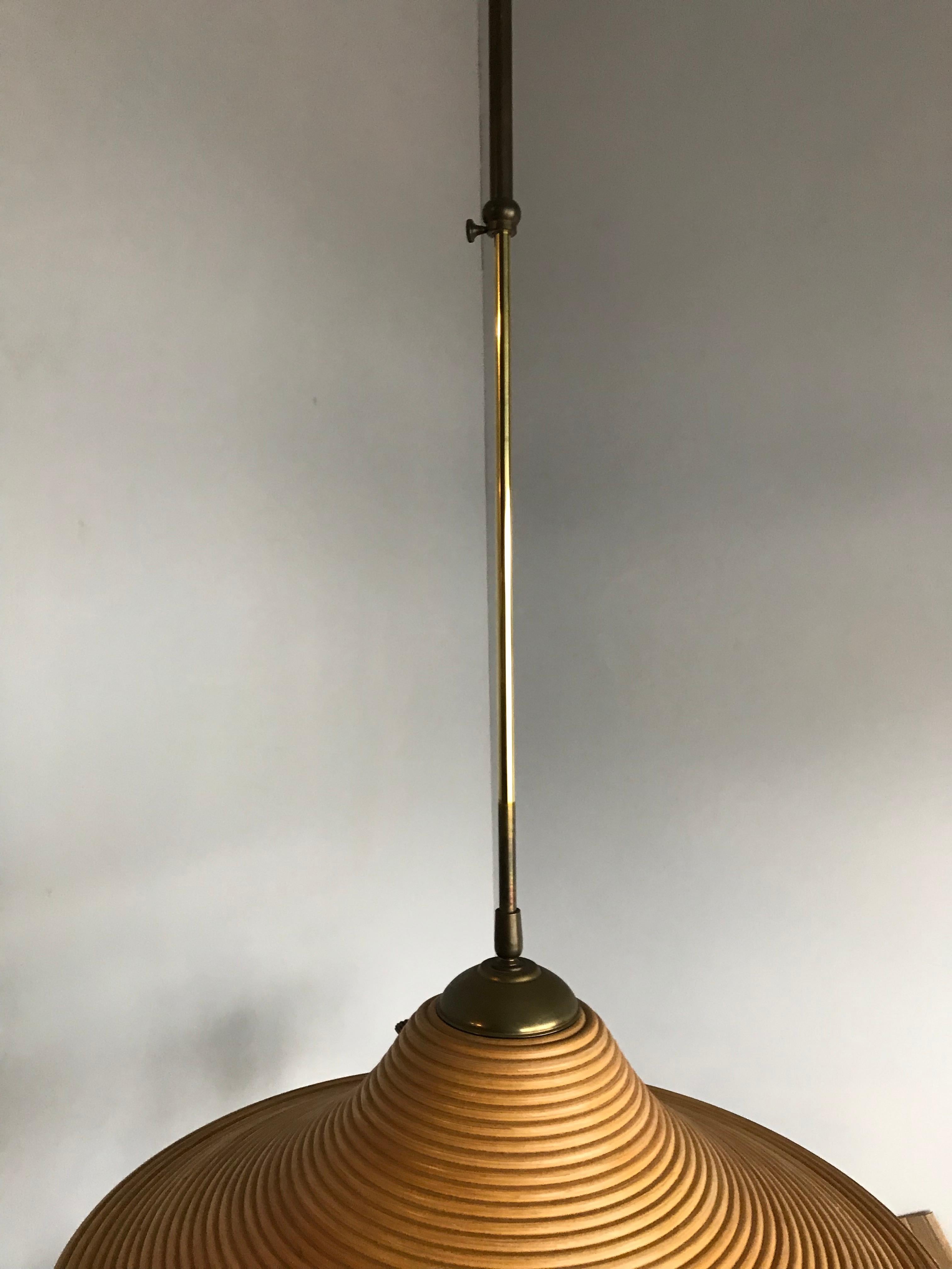 Handcrafted Mid-Century Modern Rattan Pendant Light w. Adjustable Brass ...