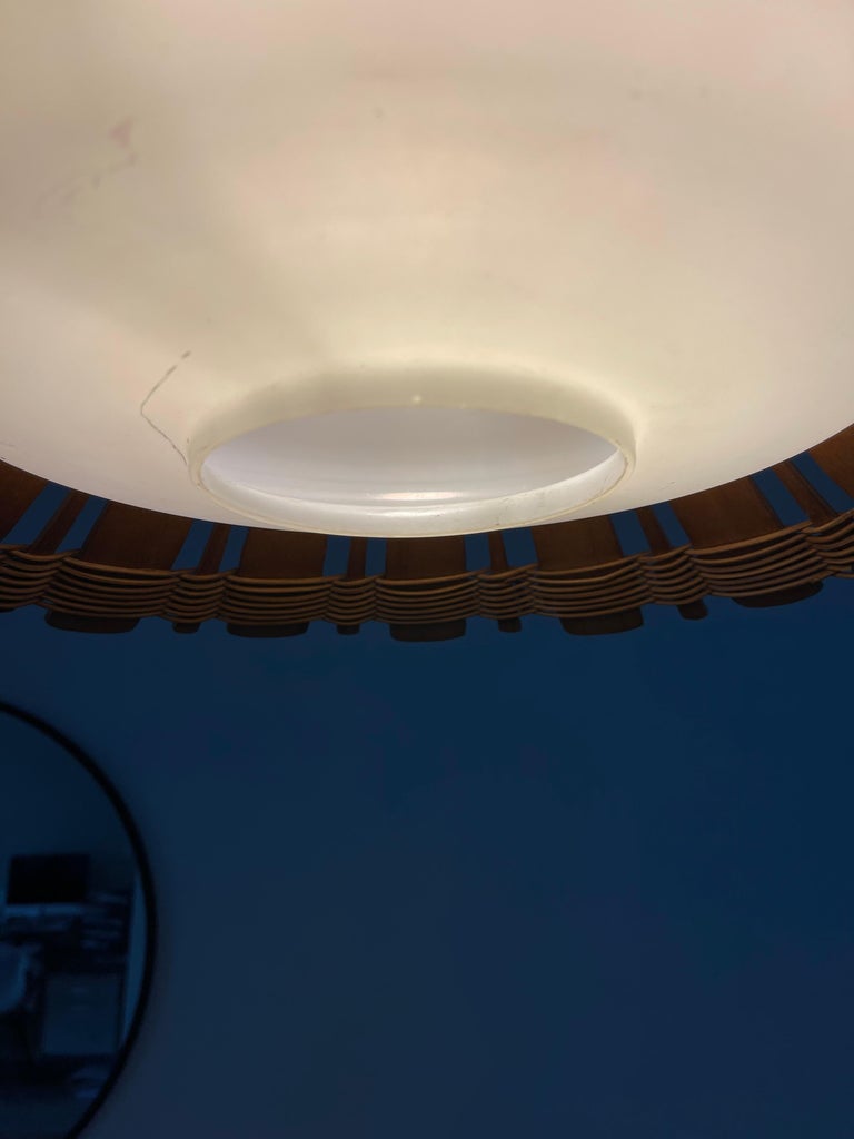 Handcrafted Mid-Century Modern Wicker, Rattan and Milk Glass Shade ...