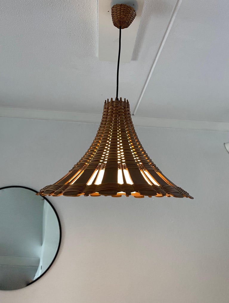 Handcrafted Mid-Century Modern Wicker, Rattan and Milk Glass Shade ...