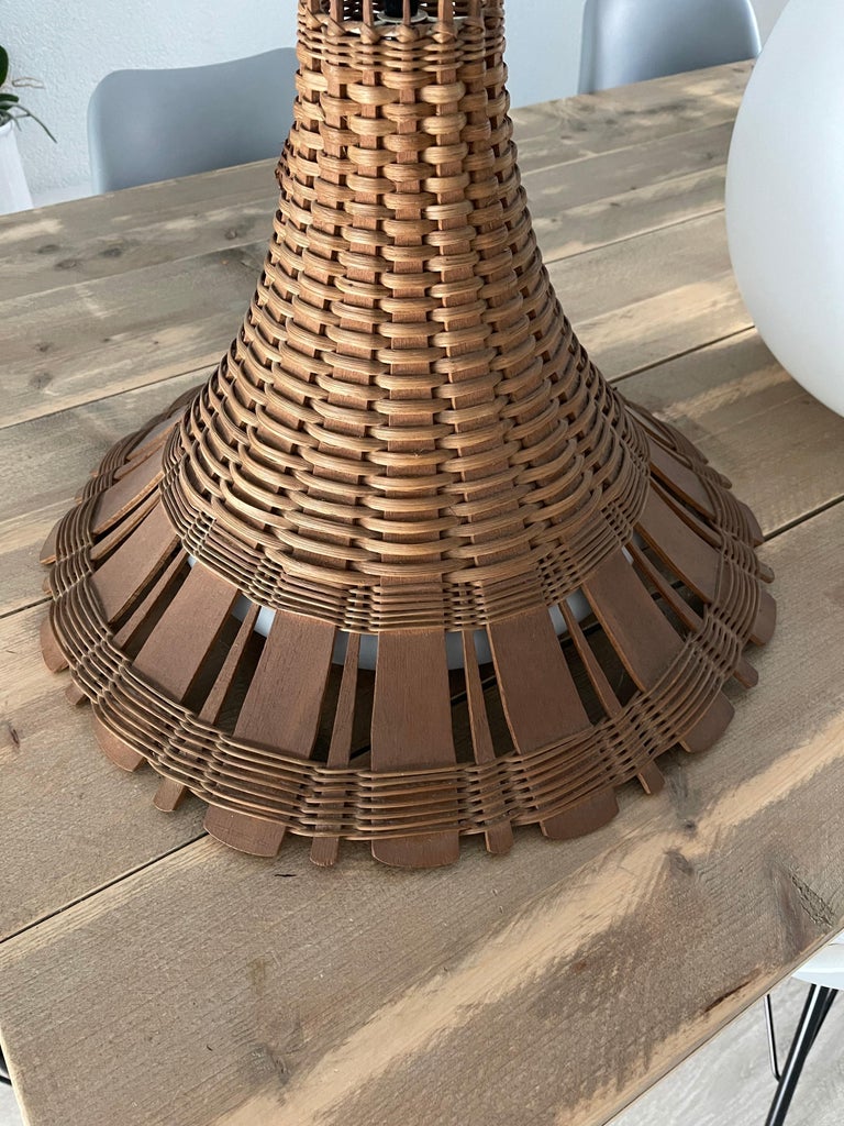 Handcrafted Mid-Century Modern Wicker, Rattan and Milk Glass Shade ...