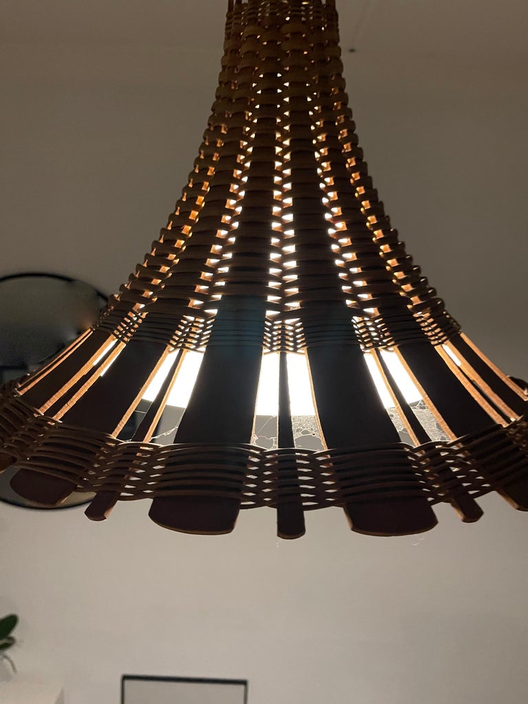 Handcrafted Mid-Century Modern Wicker, Rattan and Milk Glass Shade ...