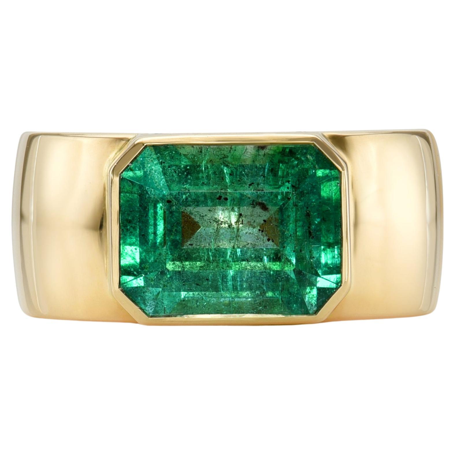 Handcrafted Misha Cut Green Emerald Ring by Single Stone For Sale at ...