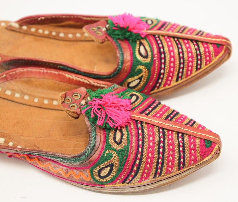 Handcrafted Moorish Leather Ethnic Turkish Gold Embroidered Shoes For ...