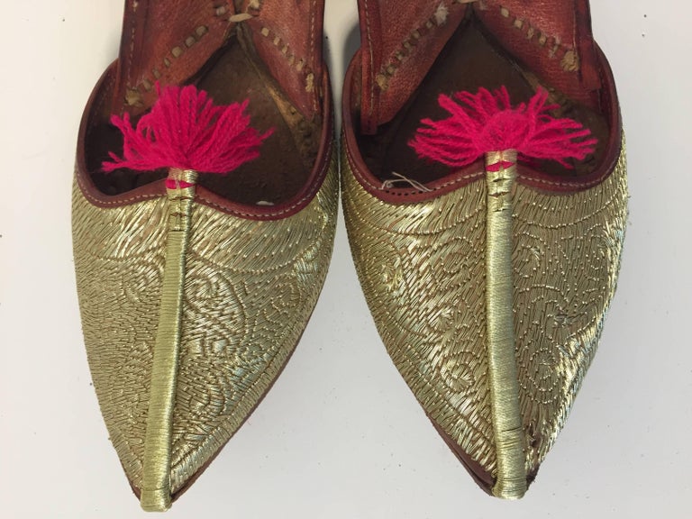 Handcrafted Moorish Leather Turkish Gold Embroidered Shoes For Sale at ...