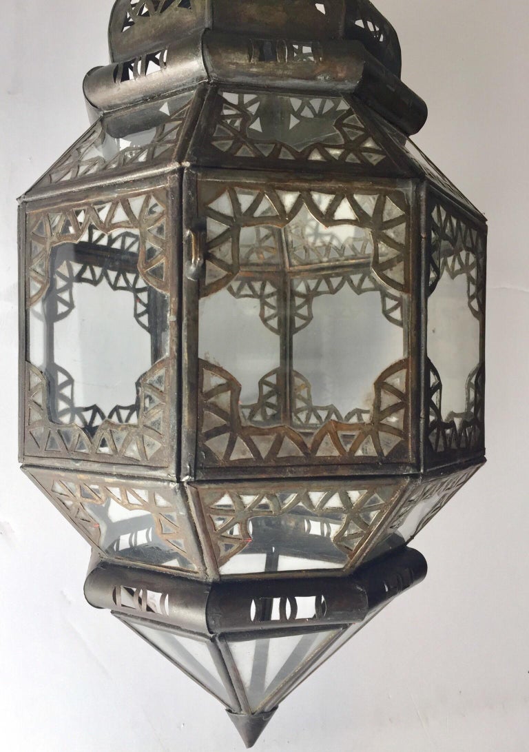 Handcrafted Moroccan Metal and Clear Glass Lantern, Octagonal Shape at ...