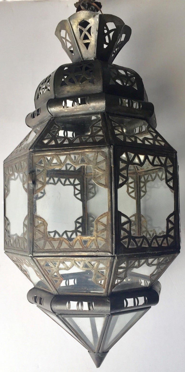 Handcrafted Moroccan Metal and Clear Glass Lantern, Octagonal Shape at ...