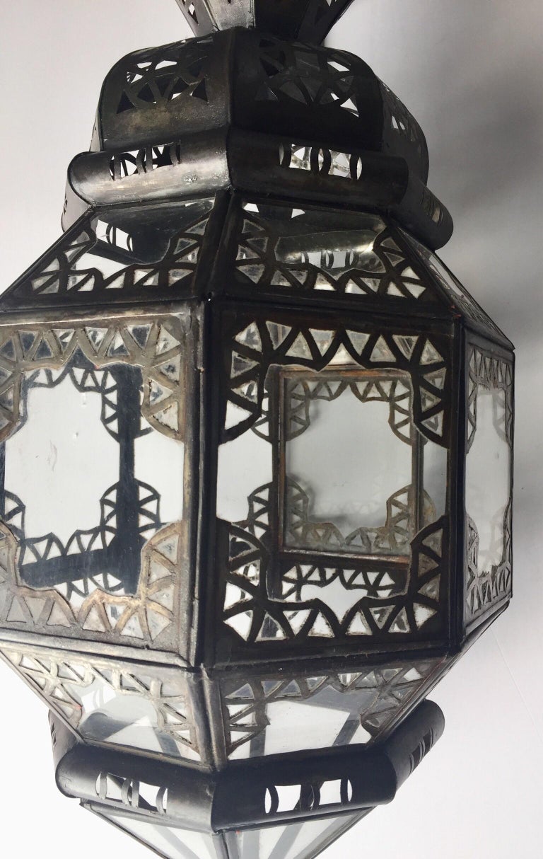 Handcrafted Moroccan Metal and Clear Glass Lantern, Octagonal Shape at ...