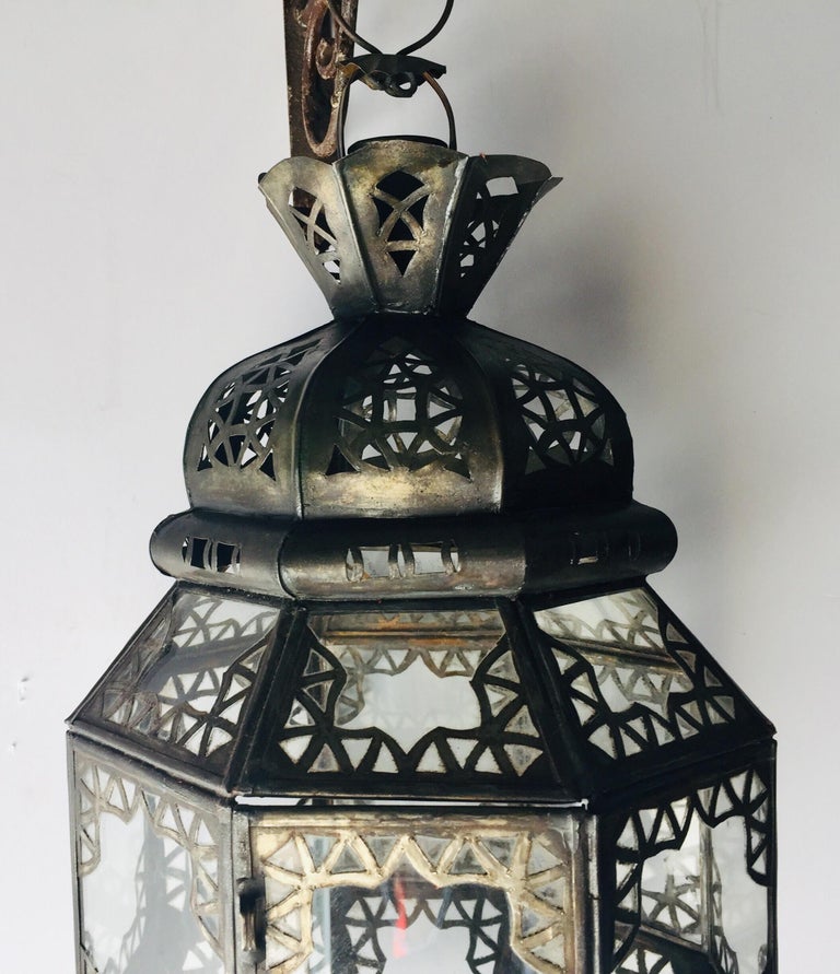 Handcrafted Moroccan Metal and Clear Glass Lantern, Octagonal Shape at ...