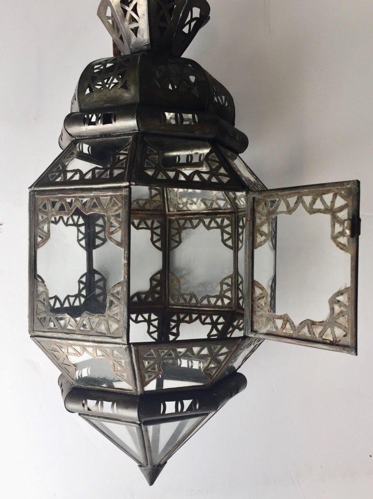 Handcrafted Moroccan Metal and Clear Glass Lantern, Octagonal Shape at ...